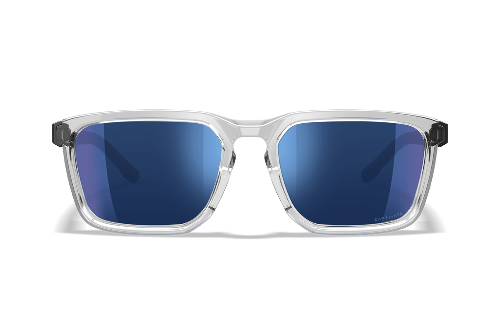 WX Zulu Sunglasses CAPTIVATE™ Polarized Blue Mirror Lenses Clear Frame