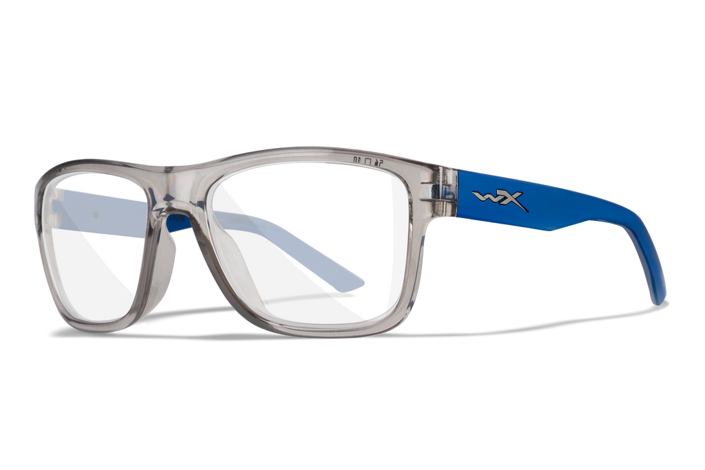 WX Ovation Eyeglasses - Gloss Crystal Grey Frame Gloss Blue Temples ...